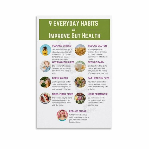 9 Everyday Habits To Improve Gut Health Poster Canvas Painting Wall Art ...