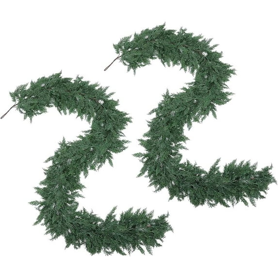 9 FT Artificial Cedar Garlands, 2 Pcs Real Touch Winter Cedar Pine ...