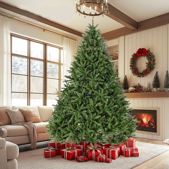 9 FT Artificial Christmas Tree with Metal Stand, Premium Unlit Full ...