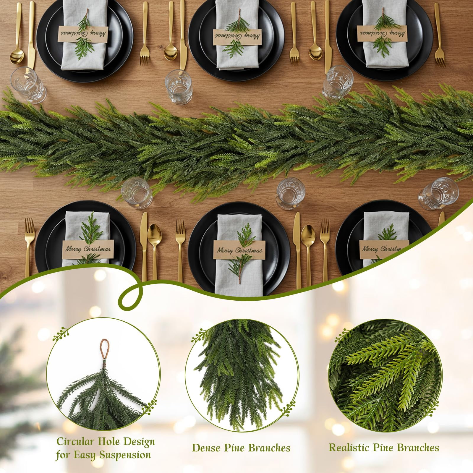 9 FT Artificial Norfolk Pine Garlands, Real Touch Winter Pine Garland ...