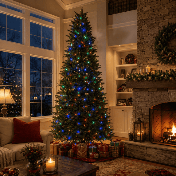 9 FT Artificial Prelit Christmas Tree,Prelit Xmas Tree with 2800 Mixed ...