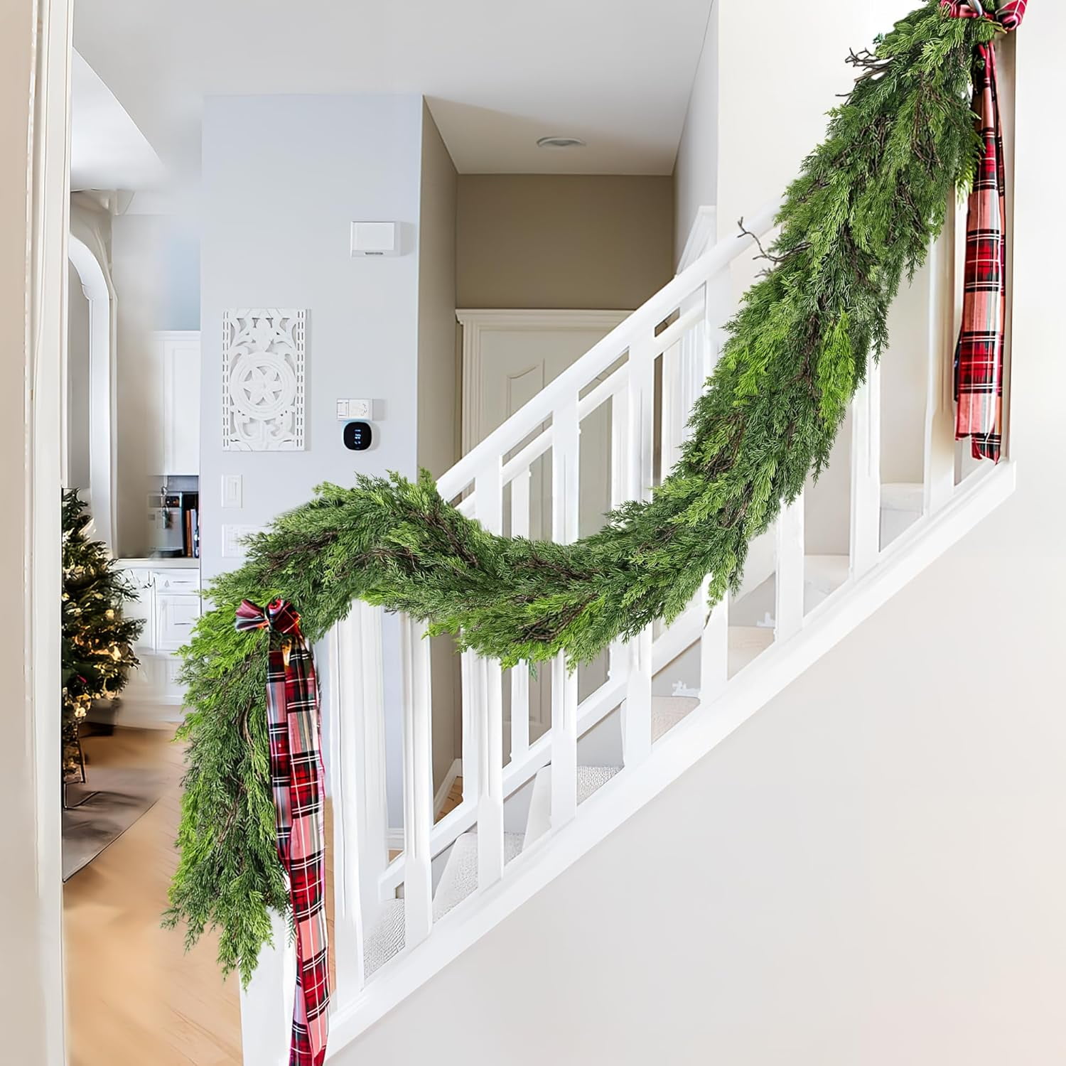 9 FT Christmas Cedar Garland, Thick Green Cypress Garlands, Real Touch ...