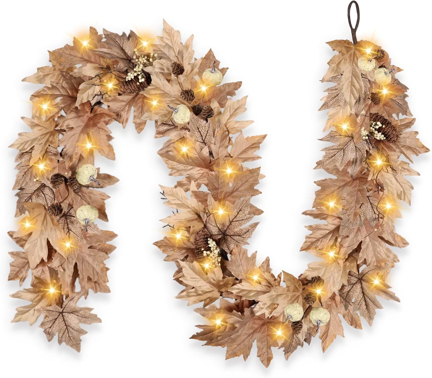 9 FT Fall Garland with Lights Timer Function Autumn Fall Leaves Garland ...