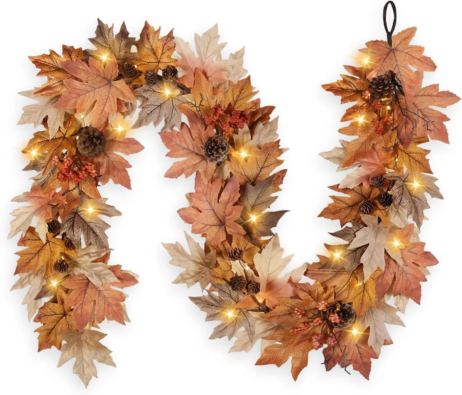 9 FT Fall Garland with Lights Timer Function Autumn Fall Leaves Garland ...