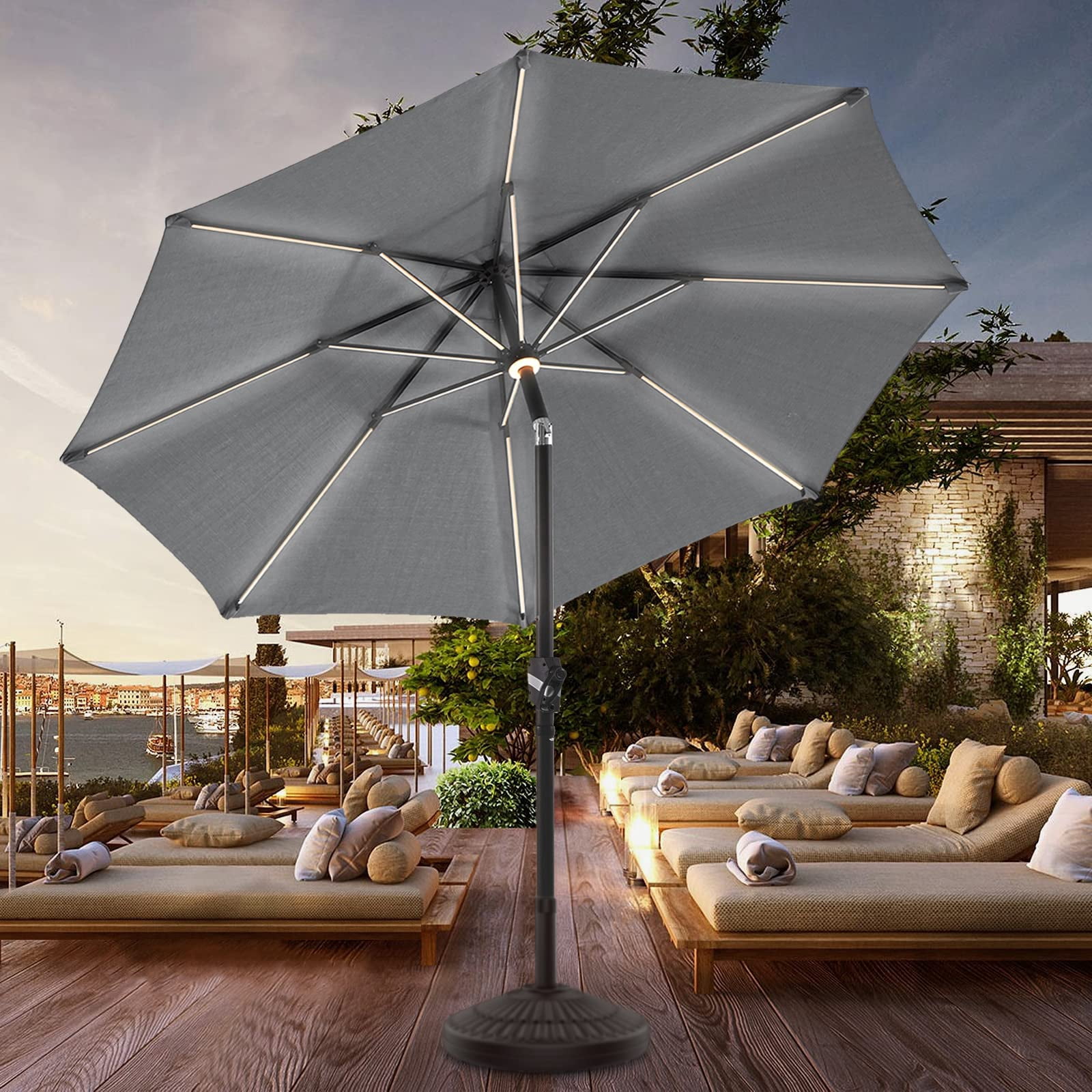 9 FT Maple Solar Patio Umbrella Solar Outdoor Umbrellas LED Table ...