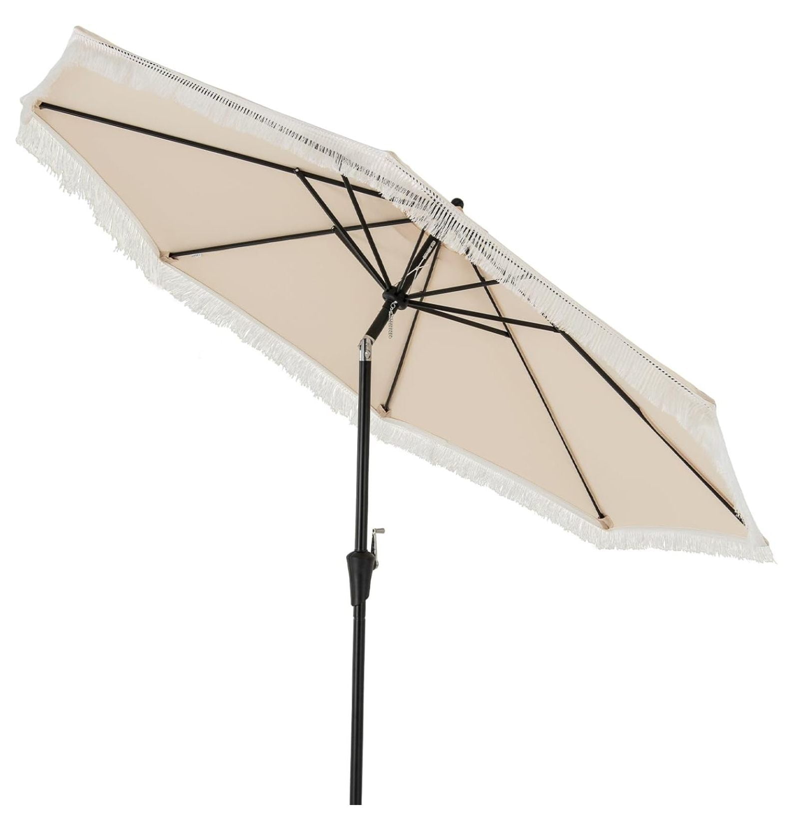 9 FT Patio Umbrella with Fringe, Outdoor Tassel Umbrella with Push ...