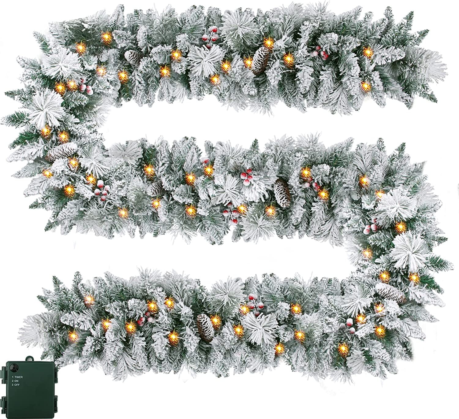 9 FT Pre-Lit Christmas Garland with Lights for Outdoor Indoor, Lighted ...