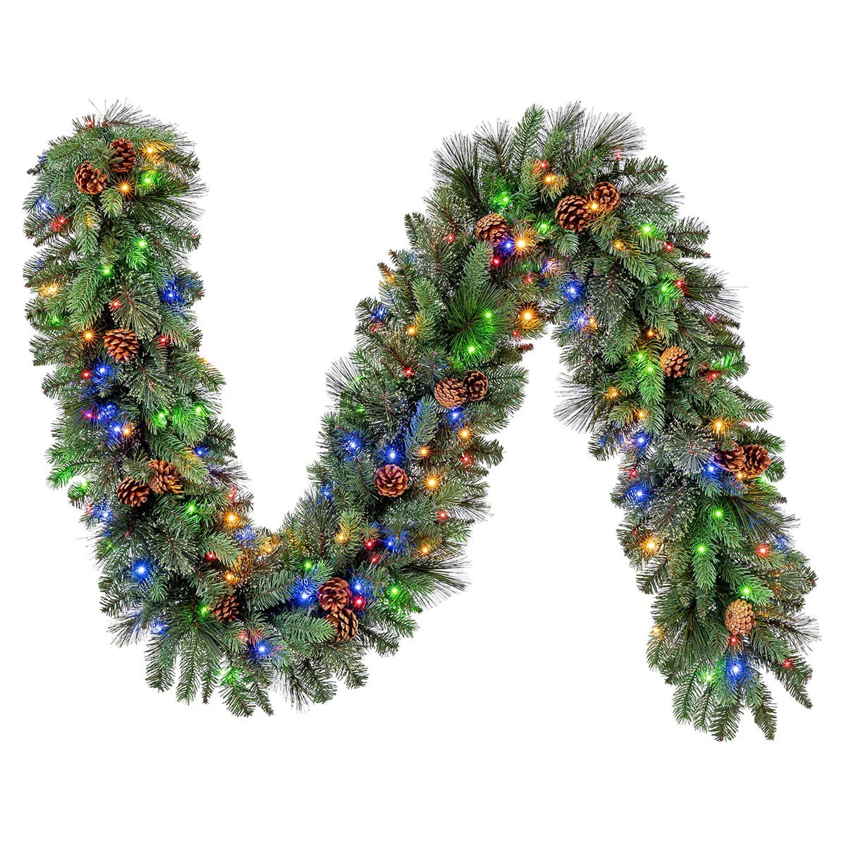 9-FT Pre-Lit Garland with 150 Color-Changing LED Lights and Pinecones ...