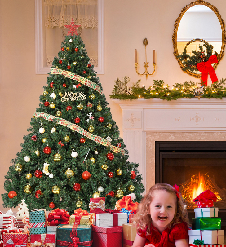 9 FT PreLit Artificial Christmas Tree with White Lights, Includes Stand ...
