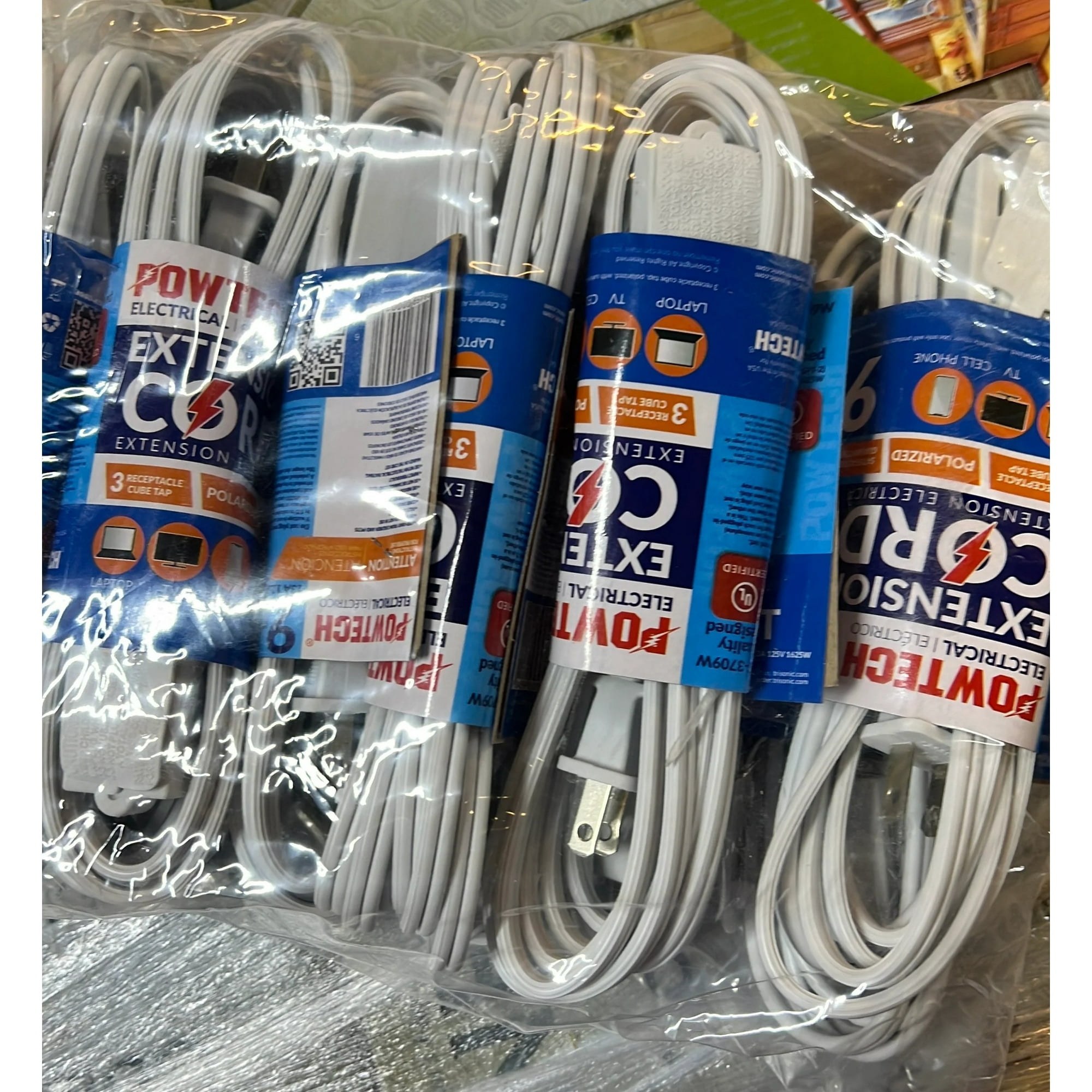 9 FT White Extension Cord, 16 Gauge Power Cord with 3 Recepacle Cube ...