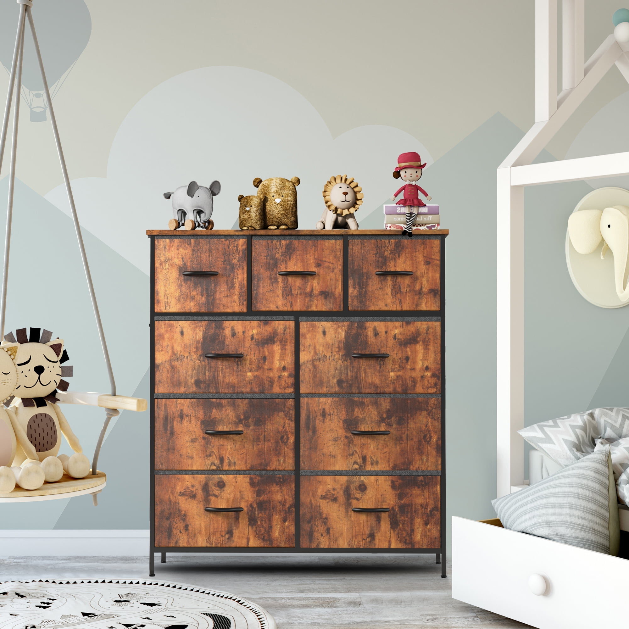 9 Fabric Storage Drawer Dresser For Bedroom Tall Chest Organizer ...