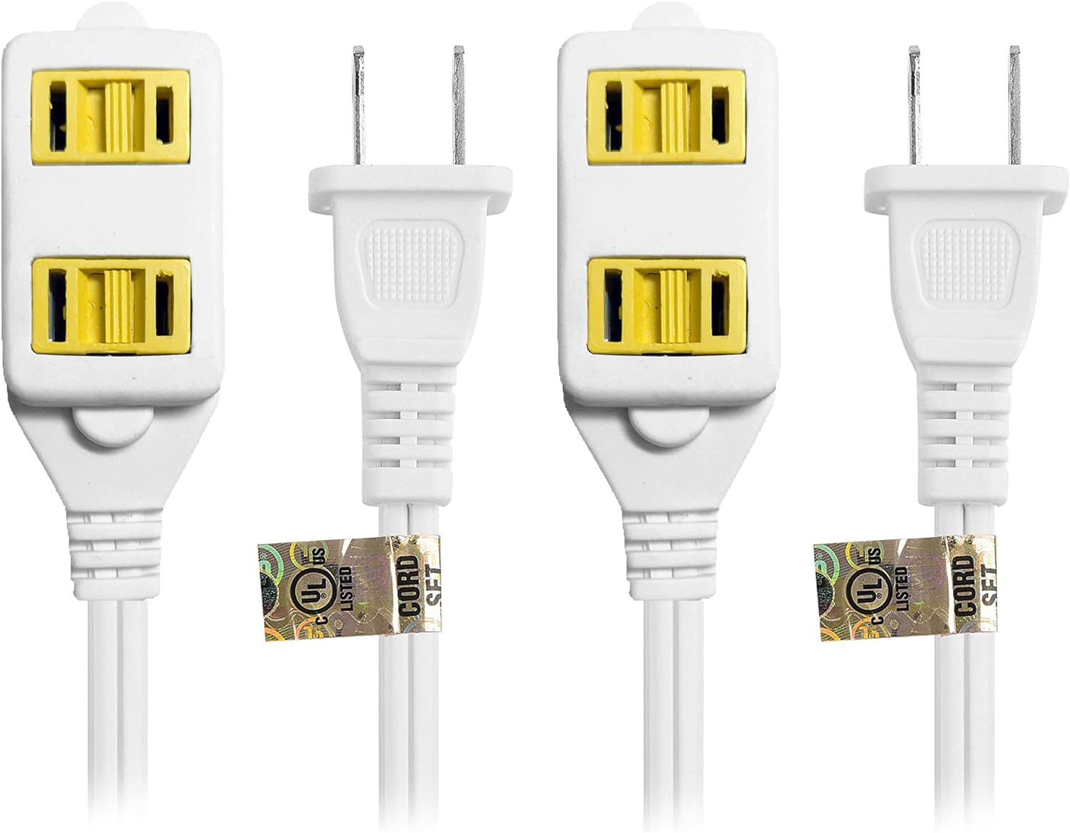 9 Feet 16 Gauge 2 Prong 3 Outlets Indoor Extension Cord White UL Listed ...