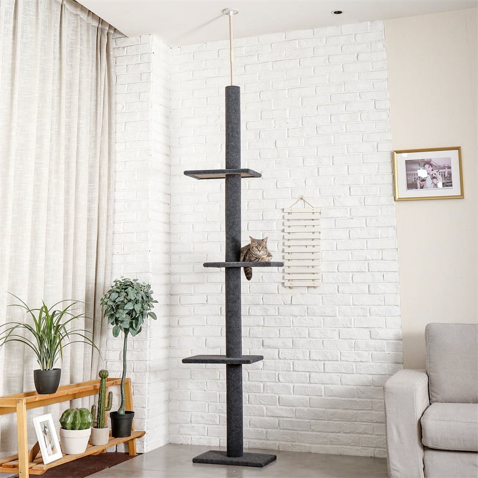 9 Feet Adjustabe Cat Tree, 89.8'' Cat Climbing Tree, Three Tier Floor ...