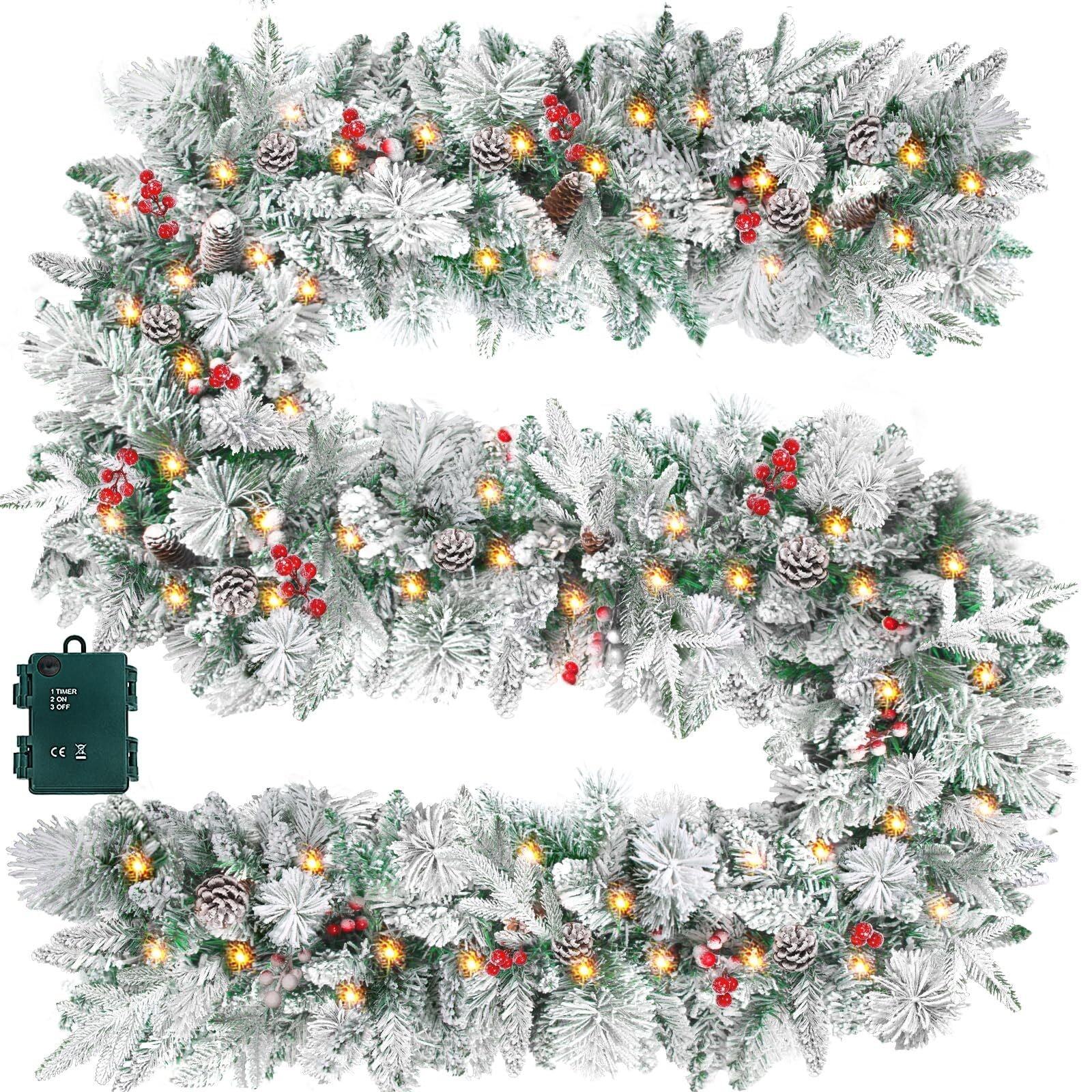 9 Feet Christmas Pinecone Garland with 50 LED Lights, Premium Dense ...