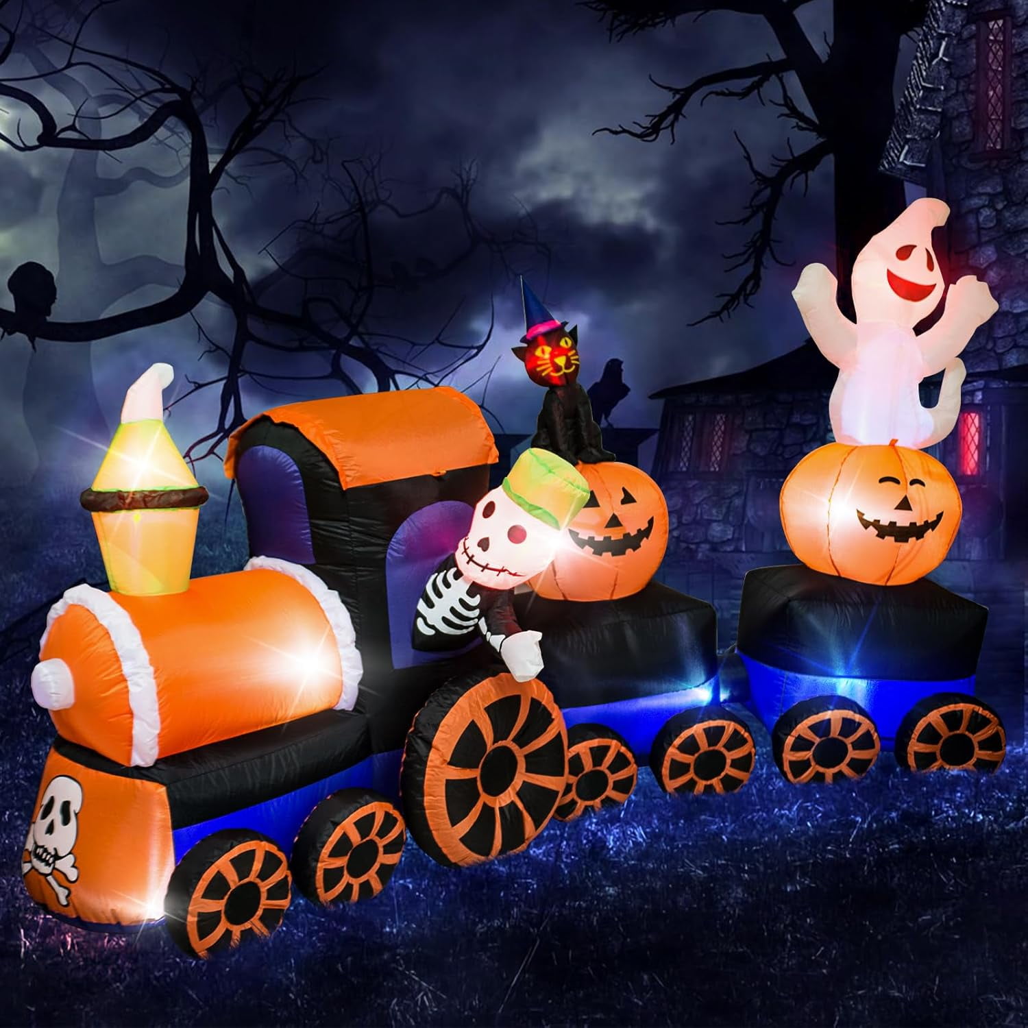 9 Feet Halloween Inflatable Train with Kittens White Ghosts/Pumpkin ...