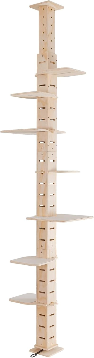 9' Floor-to-Ceiling Cat Tree Cat Climbing Tower, Solid Wood Cat Column ...