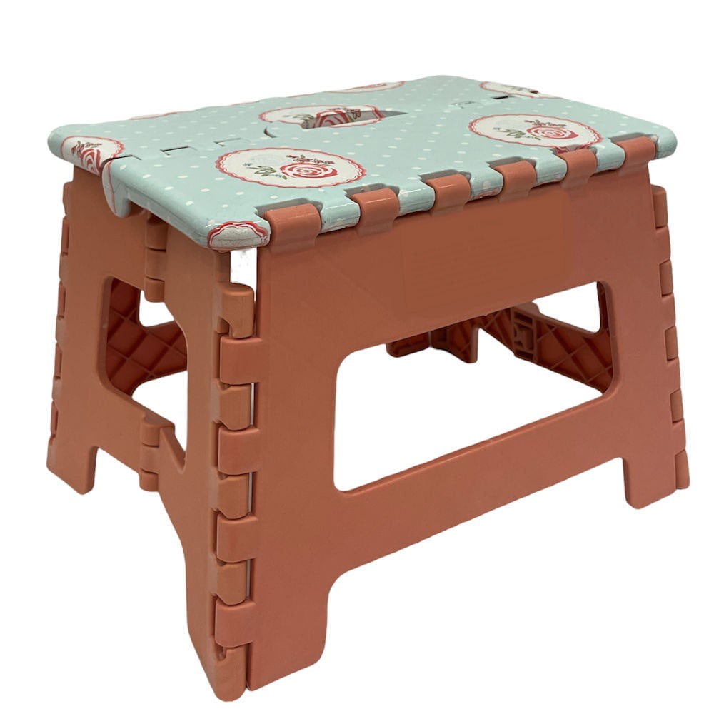 9" Folding Step Stool with Handle Pink/Green Printed Design - Walmart.com
