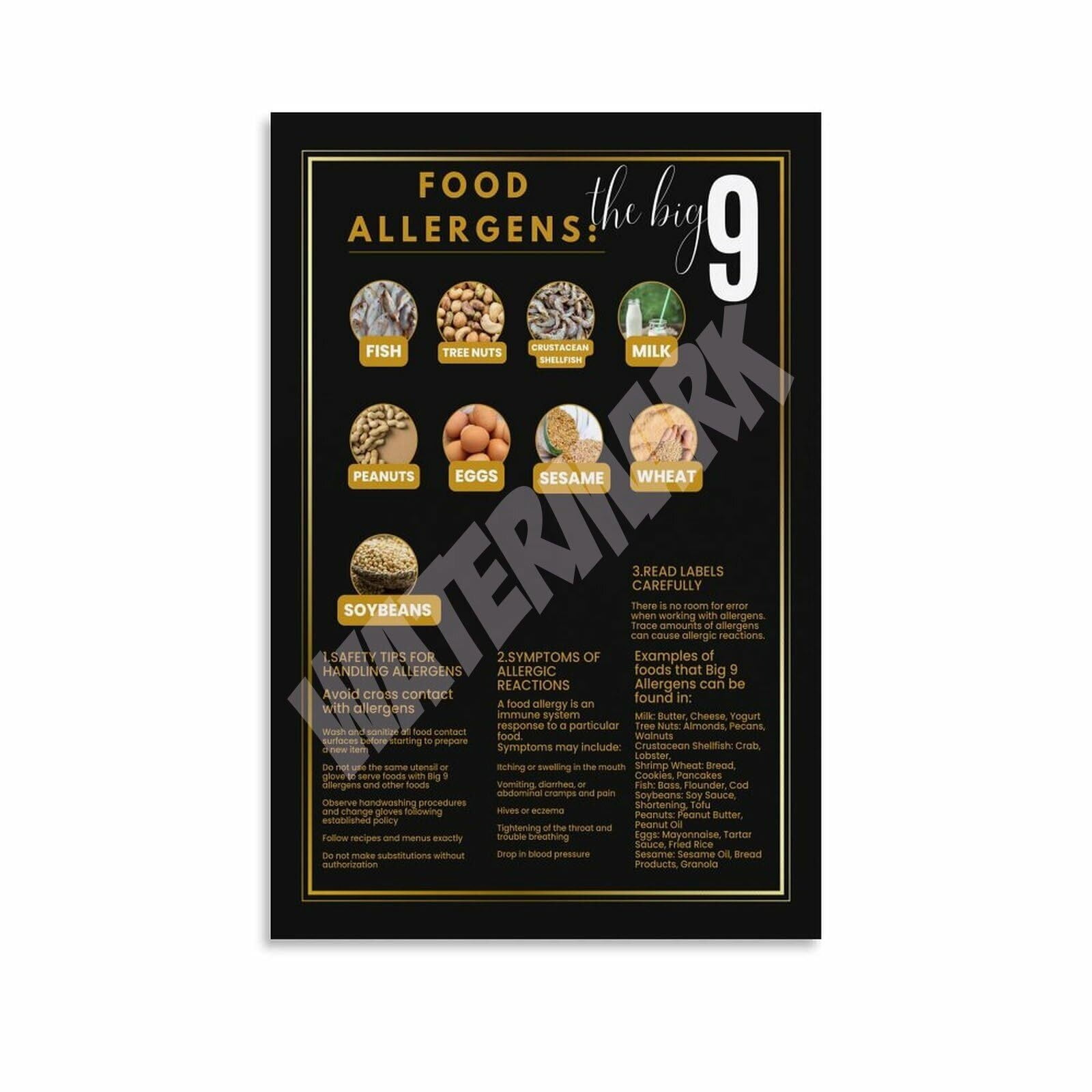 9 Food Safety Posters Allergen Health Awareness Posters(6) Canvas ...