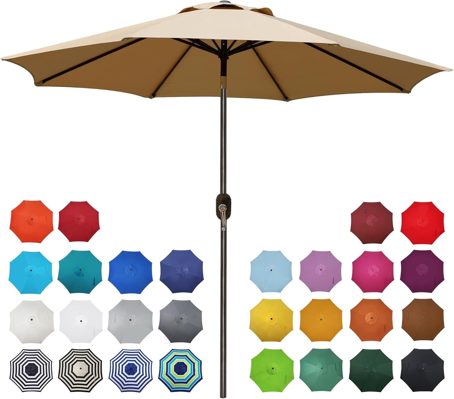 9 Foot Outdoor Patio Umbrella with 8 Ribs Push Button Tilt and Crank ...