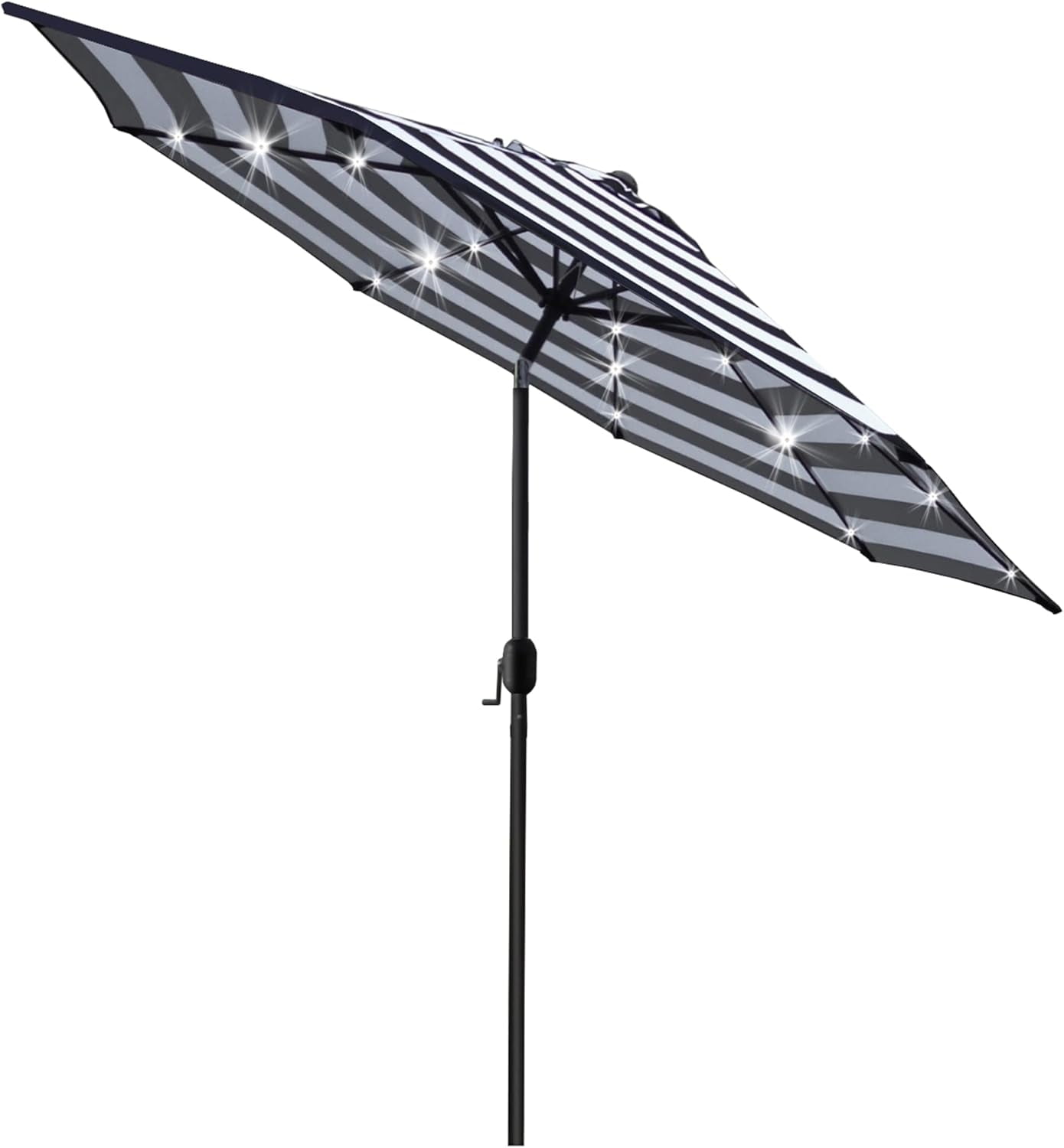 9 Foot Solar 24 LED Lighted Umbrella with 8 Ribs Adjustment and Crank ...