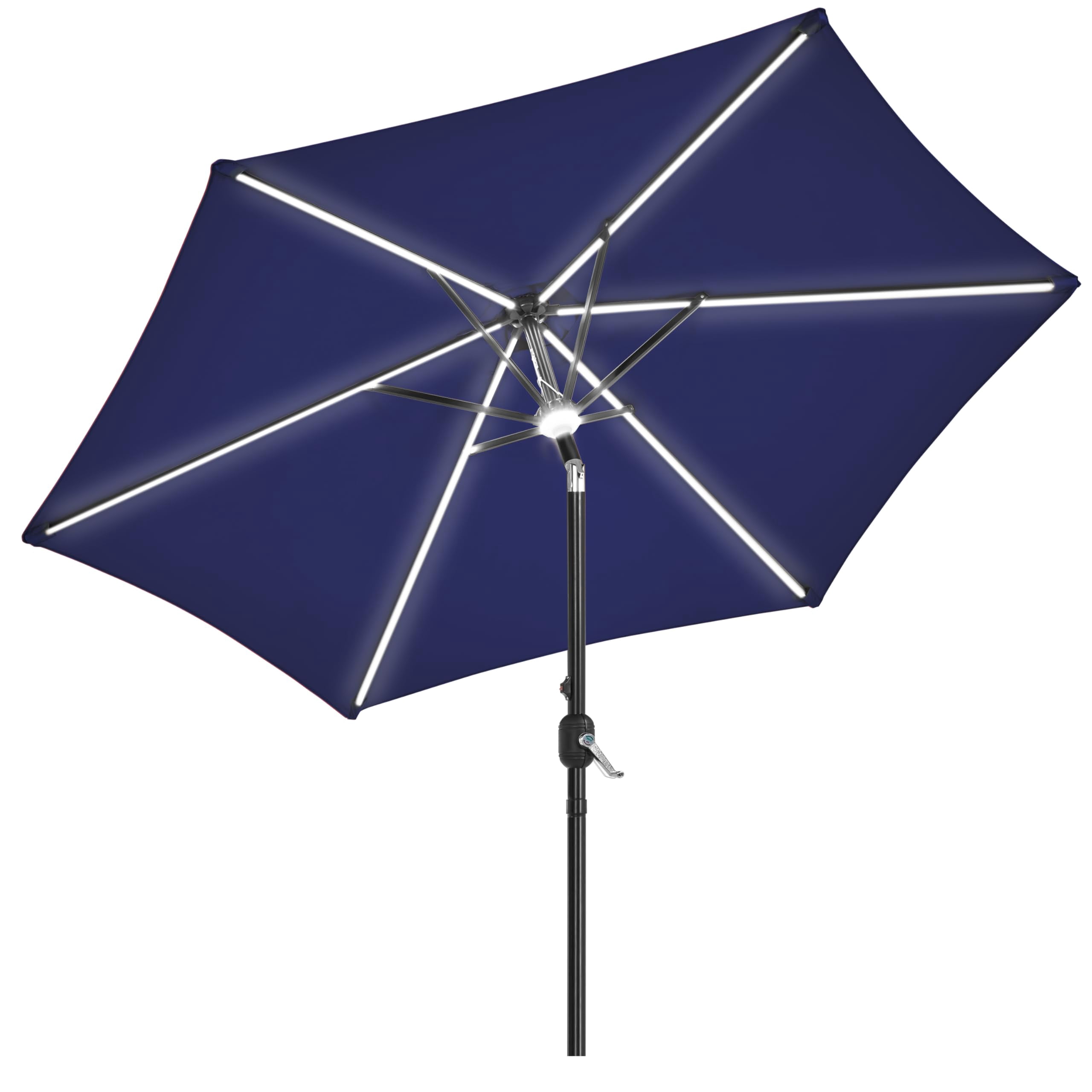 9 Foot Solar Lighted Market Umbrella with LED Strip Hub Lights, Large ...