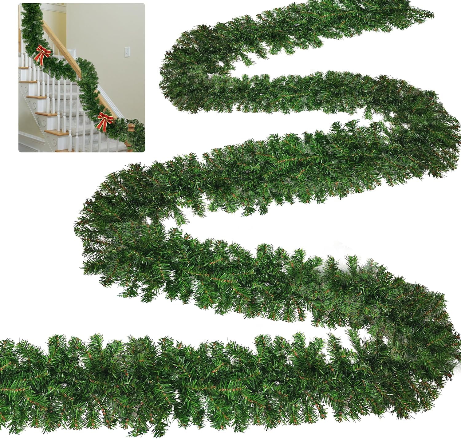 9 Ft by 10 Inch Thick Christmas Garland Outdoor 280 Branches Pine ...