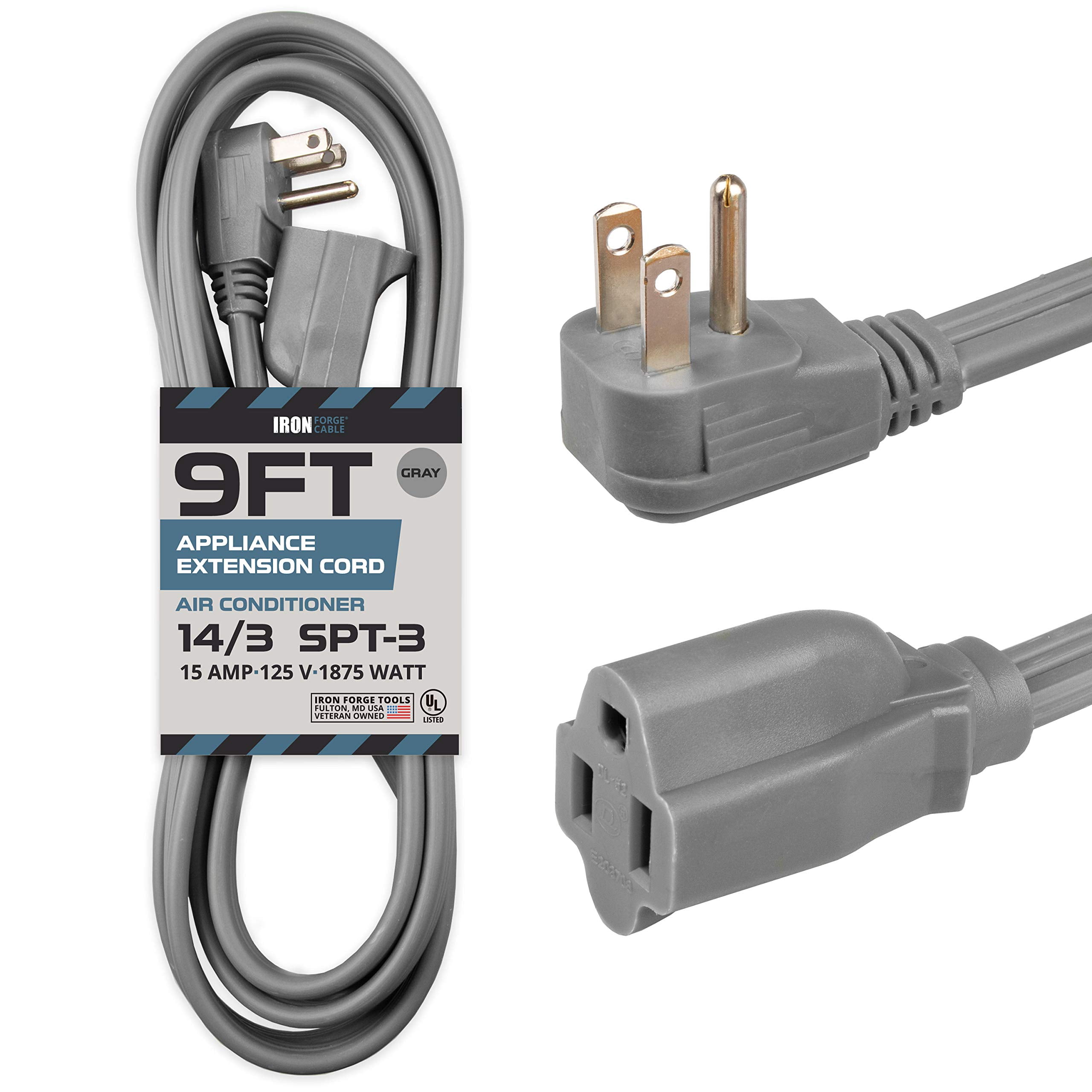 Iron Forge Cable 9 ft Appliance Extension Cord Gray 14/3 Heavy Duty ...