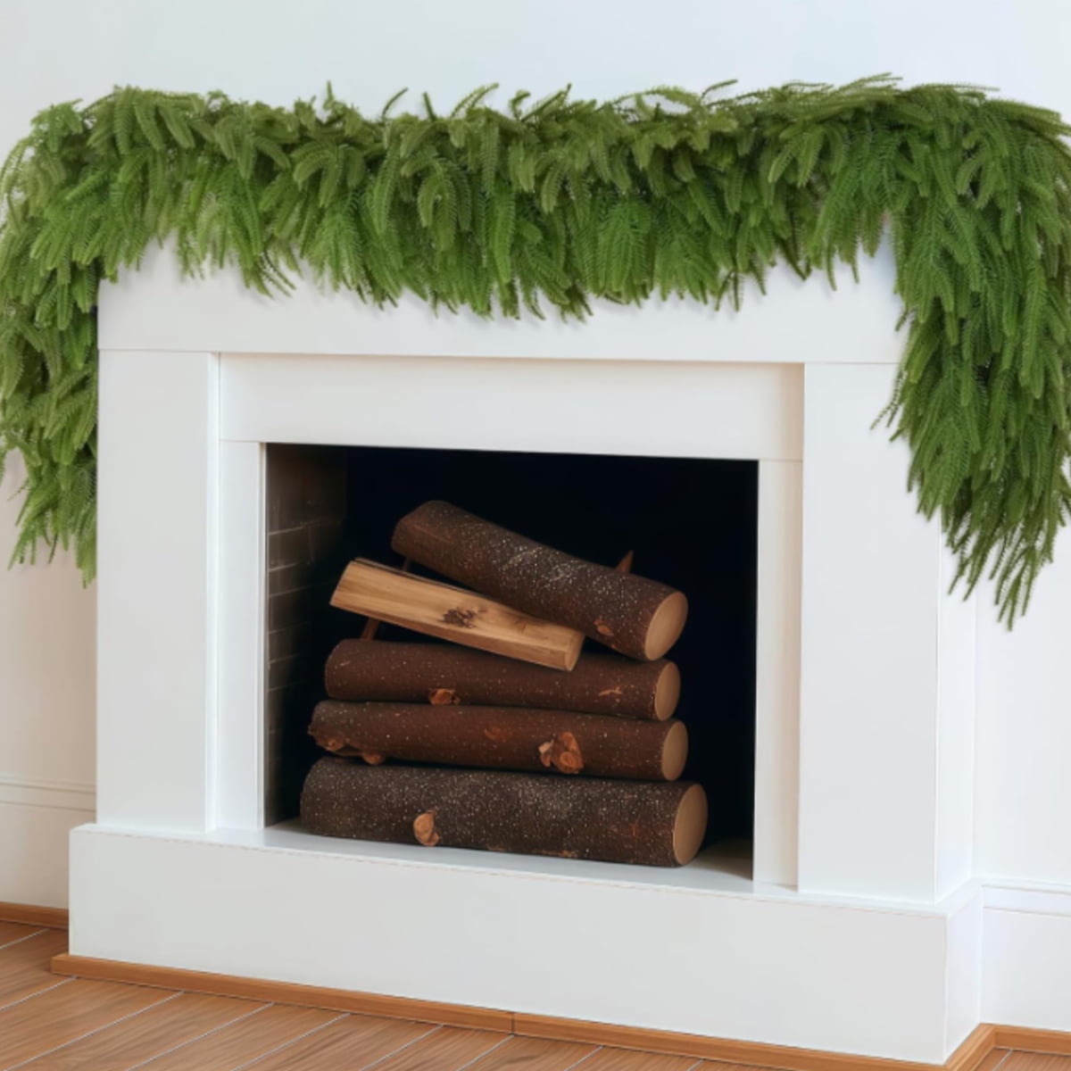 9 Ft Artificial Norfolk Pine Garlands, Real Touch Winter Pine Garland, Green Artificial Greenery ...
