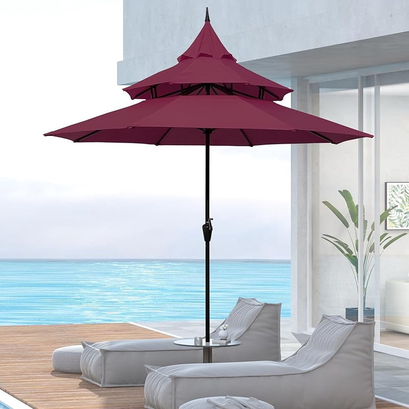 9 Ft Pagoda Patio Umbrella with Crank Patio 3 Tier Vented Market ...