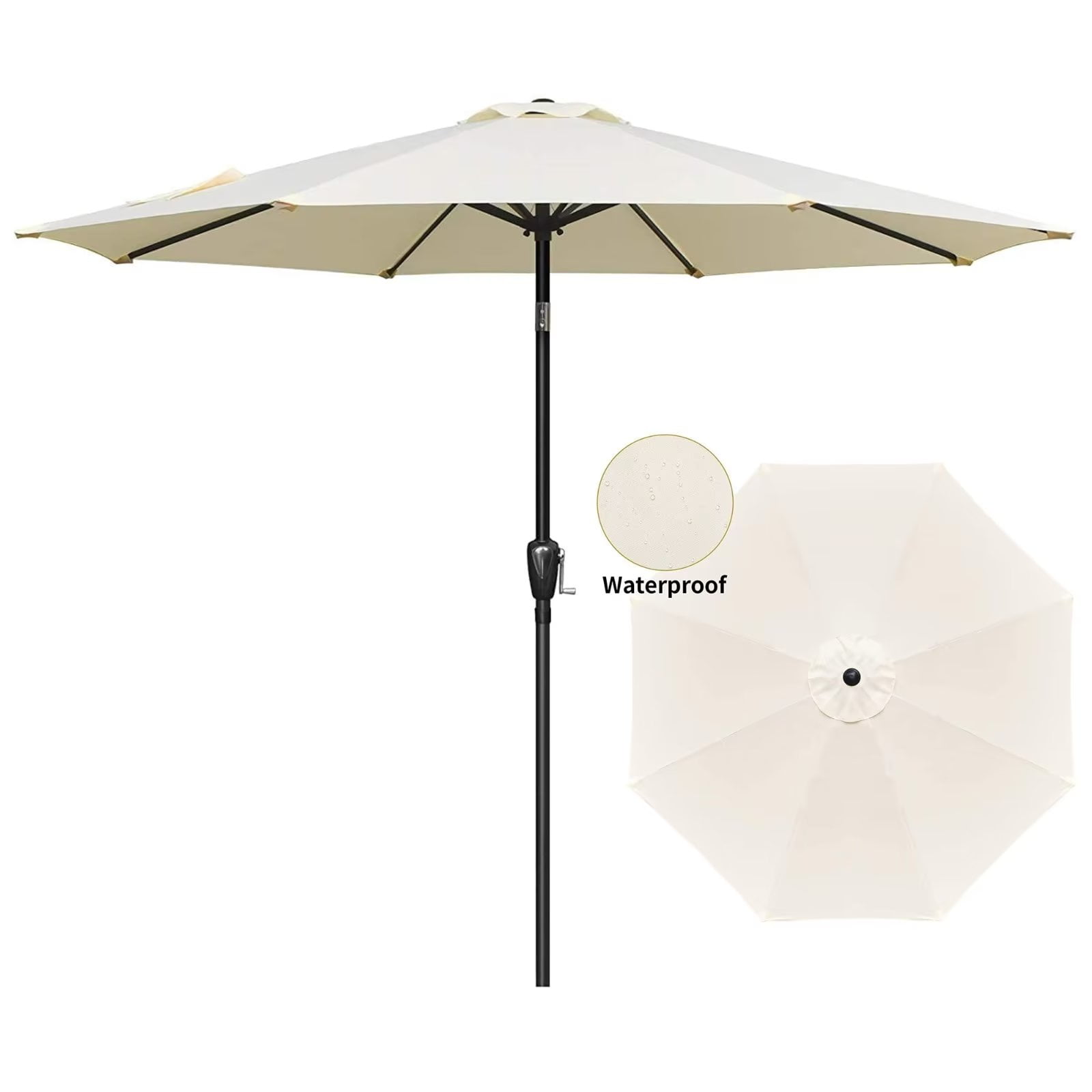 JINS & VICO 9 Ft Patio Umbrella, Push Button Tilt Crank, 8 Ribs, UV ...