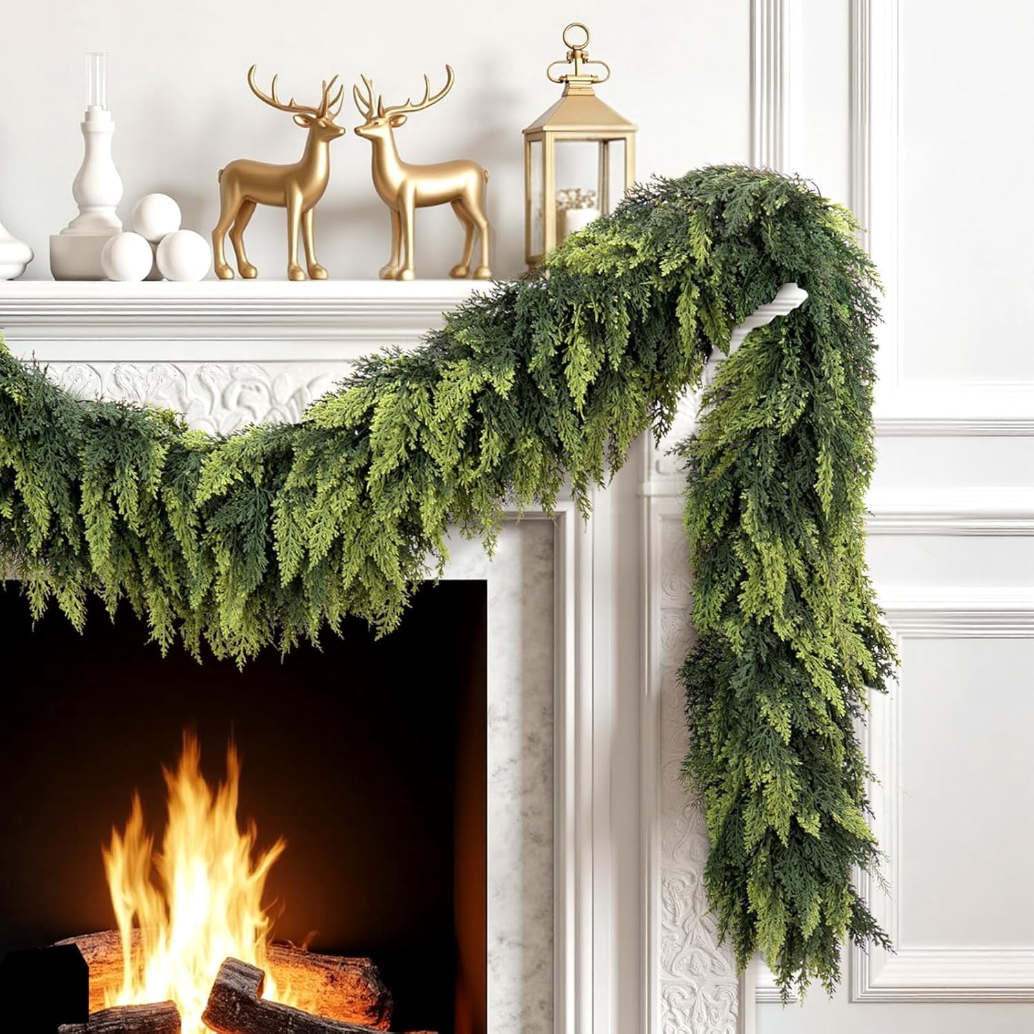 9 Ft Real Touch Christmas Garland with 210 Branches - Cedar Garland ...