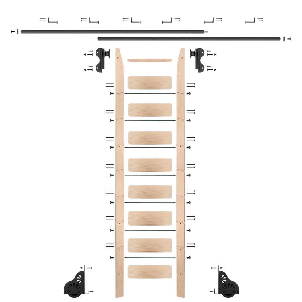 9 Ft. Rolling Library Maple Ladder Kit with 12 Feet of Track - Walmart.com
