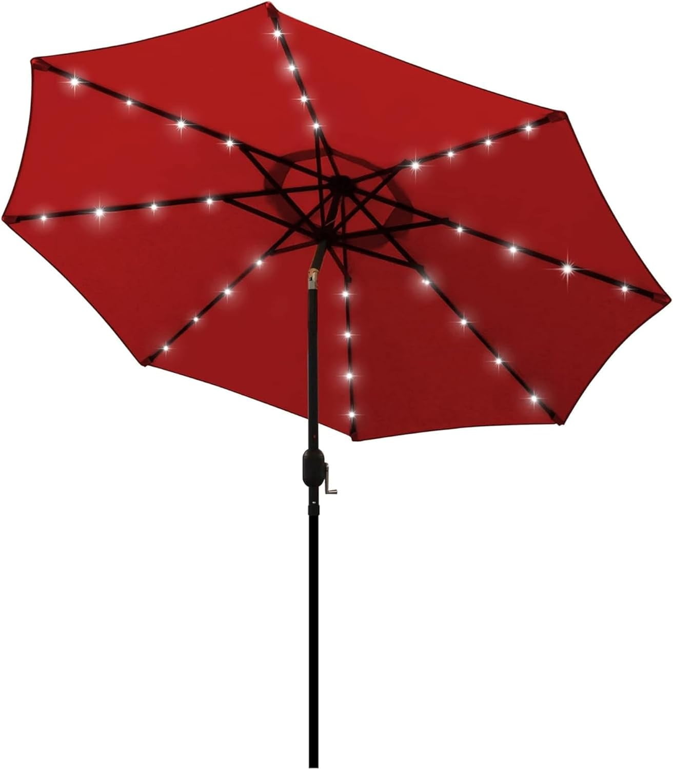 9 Ft Solar Patio Umbrella with 32 LED Lights and 8 Iron Ribs Red ...
