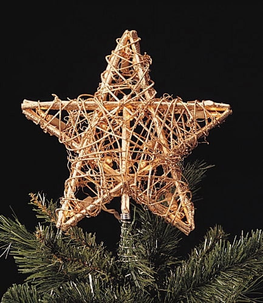 9" Gold Rattan 3-Dimensional Star Christmas Tree Topper - Clear Lights ...