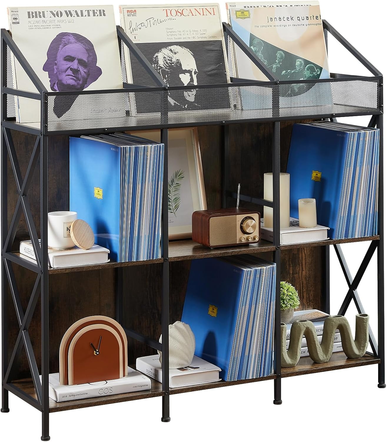 9 Grids Vinyl Record Storage Holder Rack， Wooden Record Display Table ...