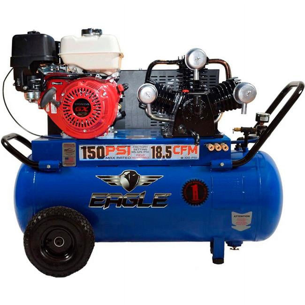 9 HP, 25 gal Horizontal Eagle P90G25H1 Portable Gas Air Compressor with ...