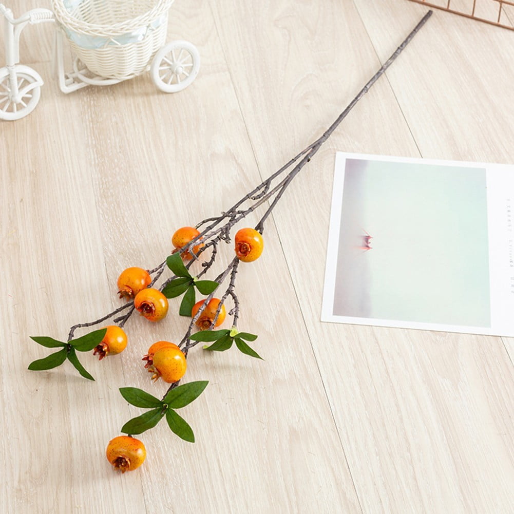 9 Heads Fake Pomegranate Branch With Leaves Realistic Red Orange ...