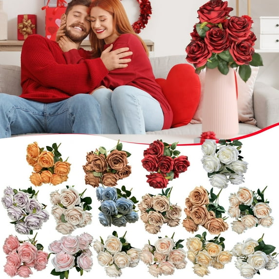 9 Heads Rose Artificial Flowers Bouquet Rose Peony Flower Valentine's ...