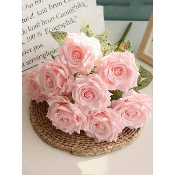 9 Heads Roses Artificial Silk Flowers, Fake Roses With Long Stems ...