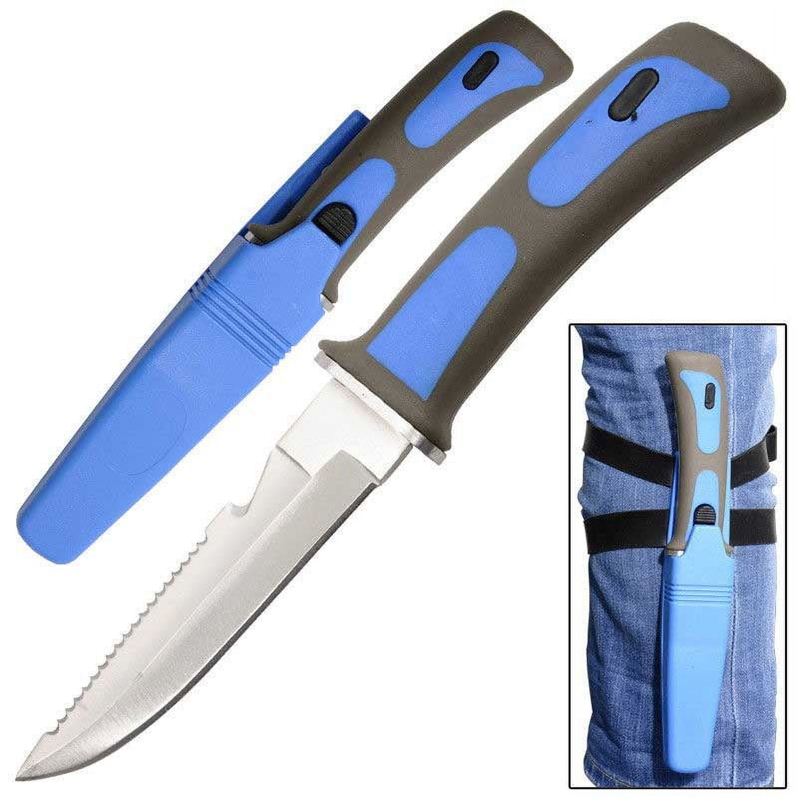 9" Heavy Duty Blue Sawtail Drop Point Diving Swimming Scuba Knife with ...