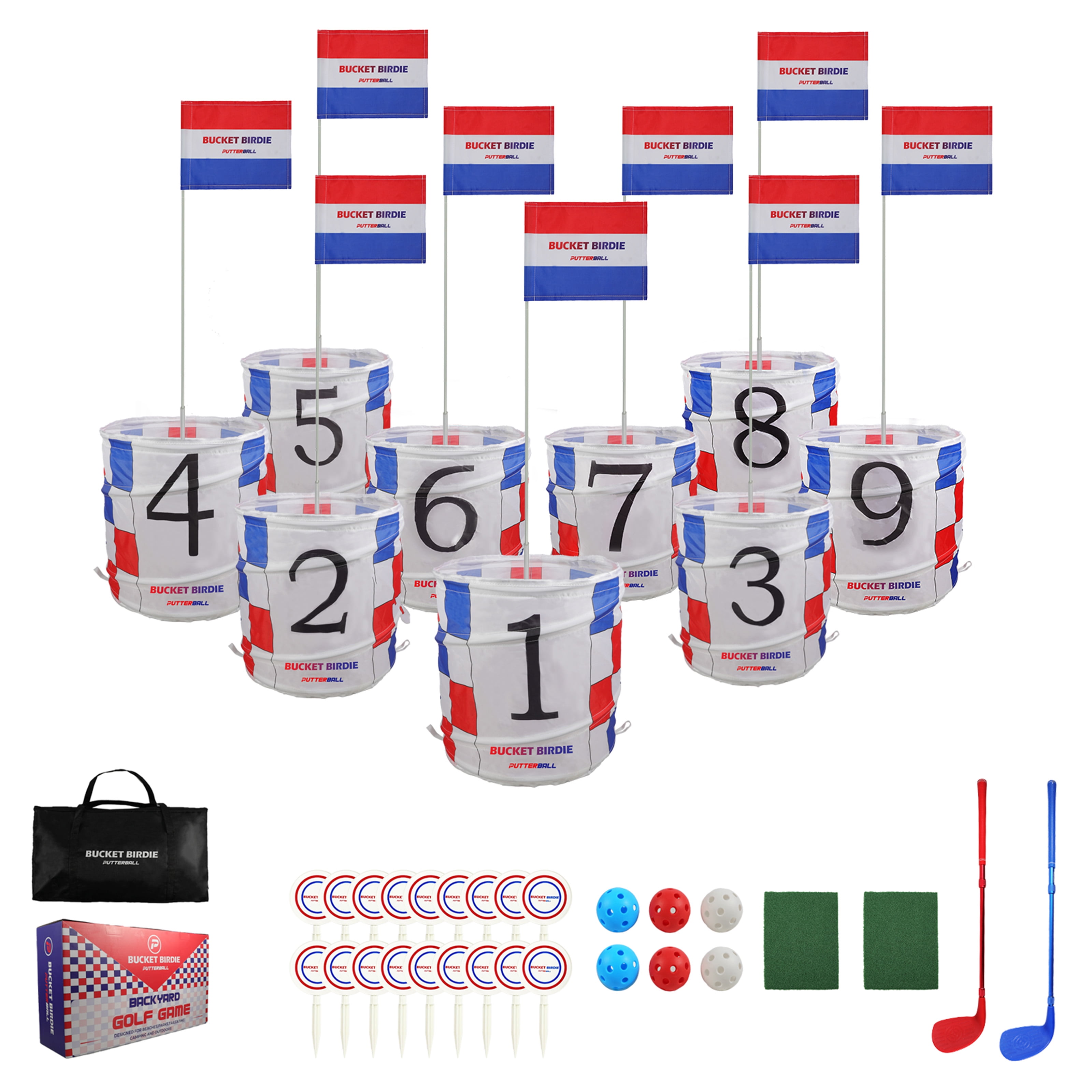 Bucket Birdie Backyard Golf Game Set, 9-Hole Pop-Up Target Buckets with ...