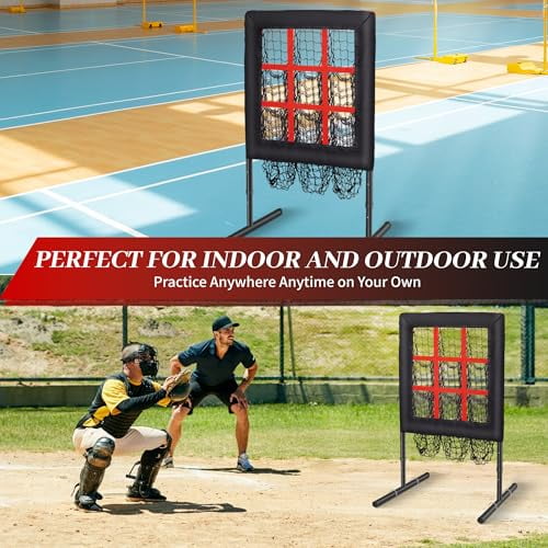 9 Hole Pitching Net, Heavy-Duty 9 Pocket Baseball Pitching Net with ...