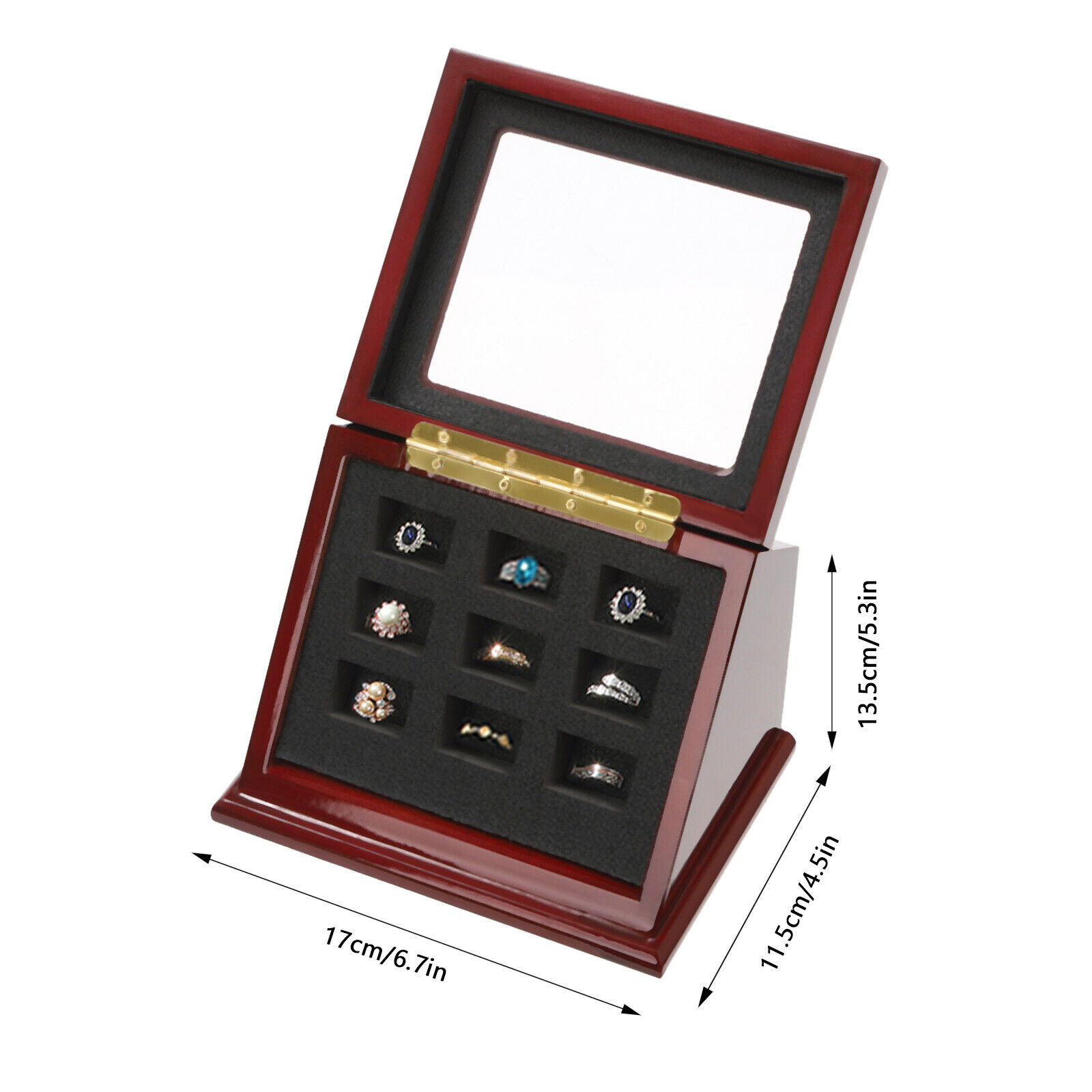 9 Holes Championship Ring Display Case Box Wooden Collection Storage ...