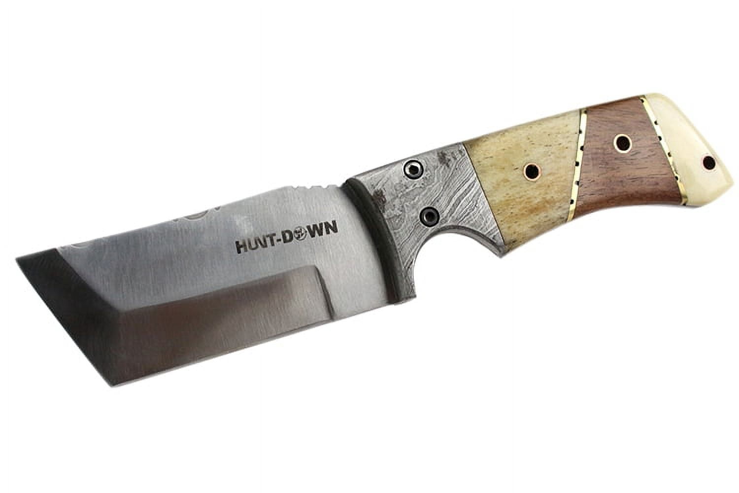 Hunt-Down 9" Full Tang Hunting Knife with Wood Handle and Leather ...