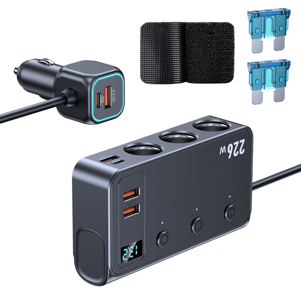 9 In 1 Car Charger With 3 Sockets And 6 USB Port 226W Fast Charging For ...
