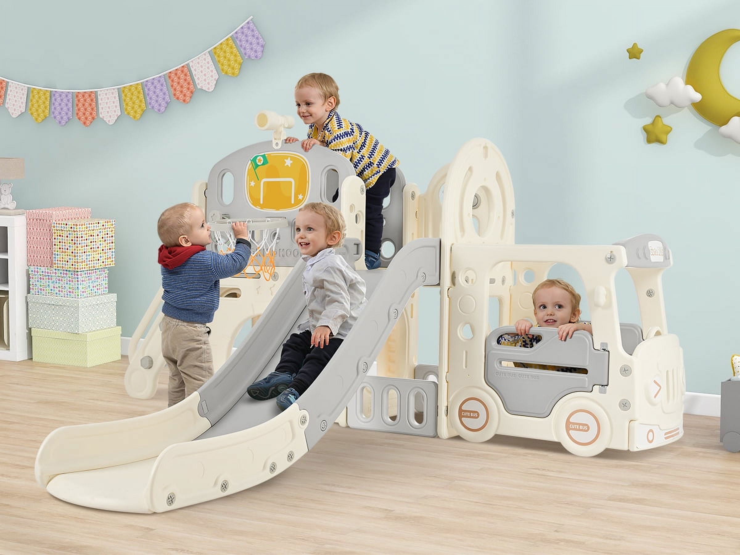 9 In 1 Kids Slide Playset, Freestanding Castle Climbing Crawling ...