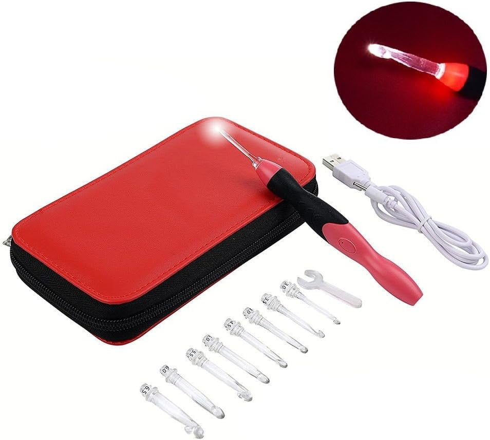 9 In 1 Rechargeable Led Lighted Crochet Hooks Set With Zip Case Light ...