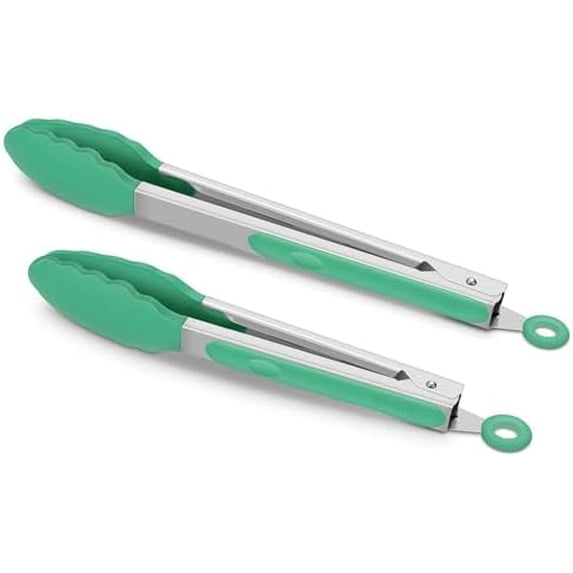 9-Inch & 12-Inch Premium Stainless Steel Food Tongs, Turquoise Silicone ...