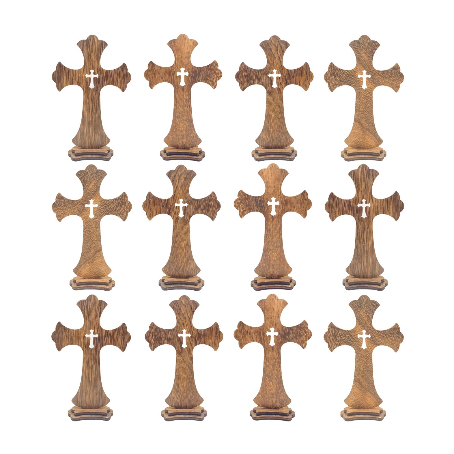 9 Inch 12 Pack Brown Wood Standing Crosses Wooden Tabletop Cross Rustic ...