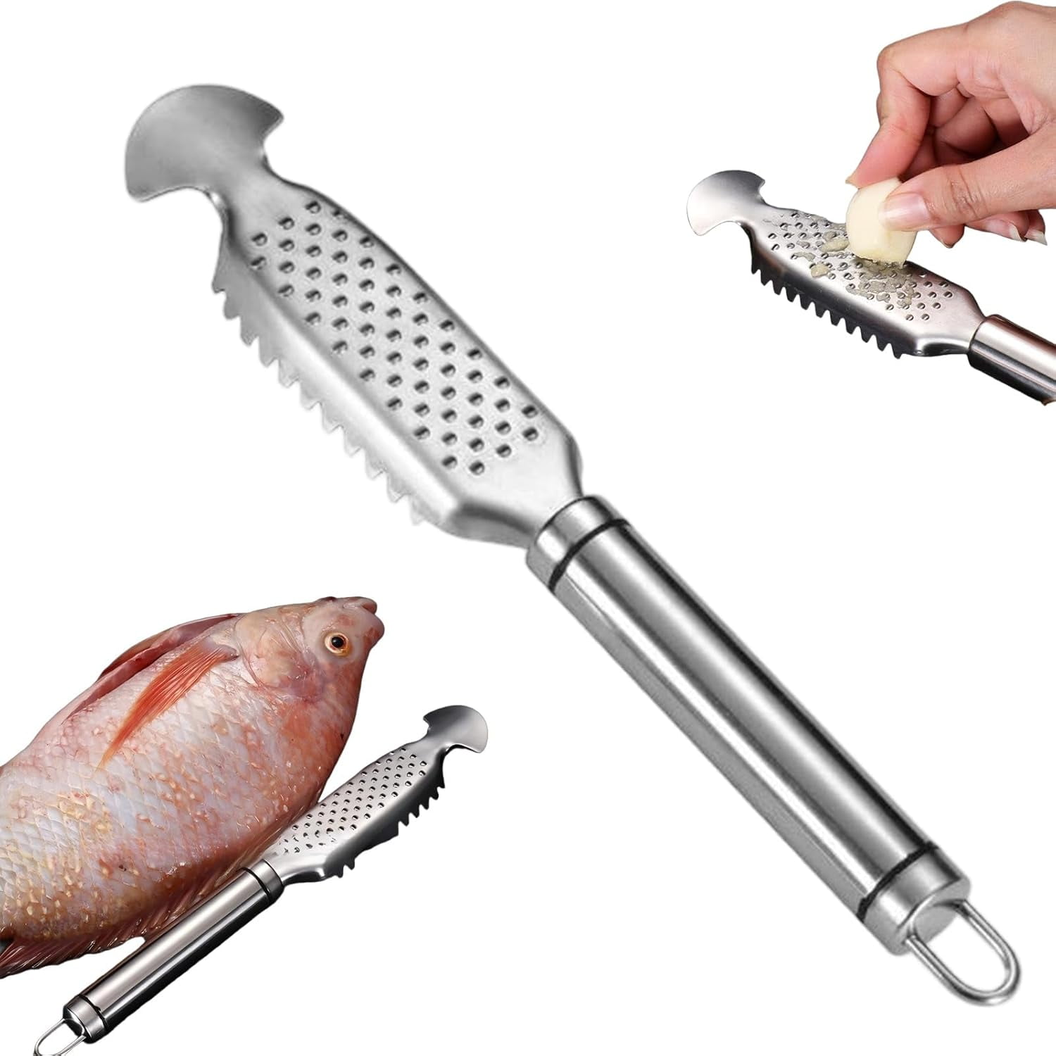 9 Inch 2-in-1 Stainless Steel Fish Scaler with Ginger Garlic Grater ...